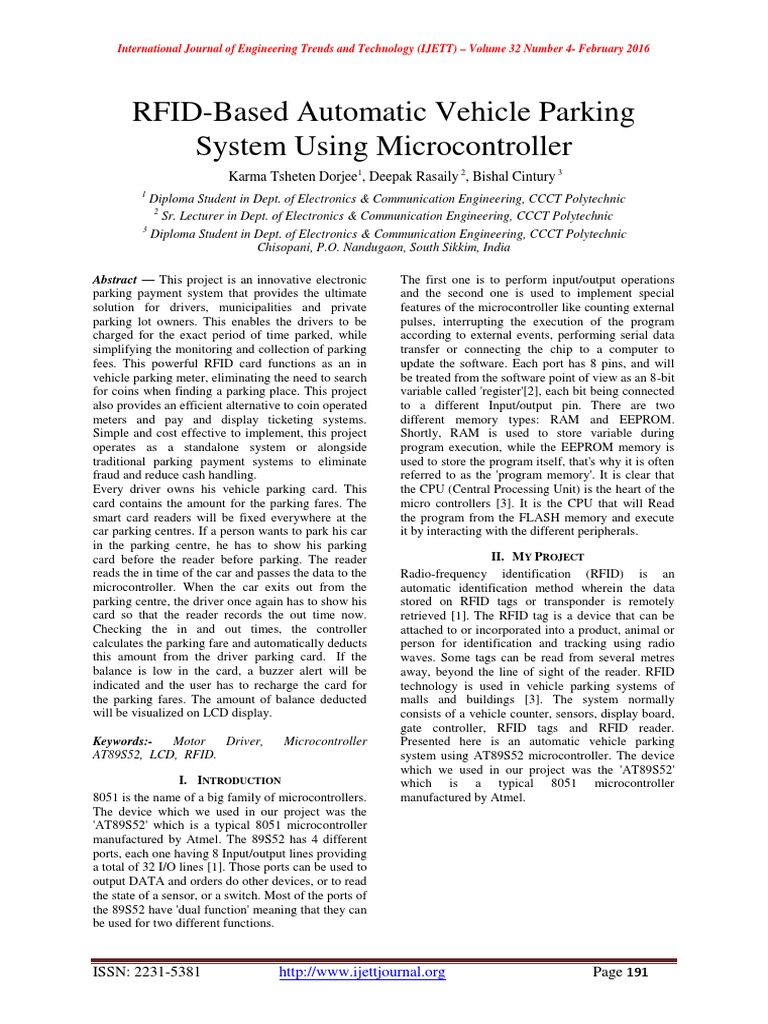RFID-Based Automatic Vehicle Parking System Using Microcontroller | PDF | Rectifier | Radio ...