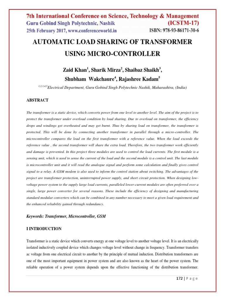 Automatic Load Sharing of Transformer Using Micro-Controller | PDF | Transformer | Relay