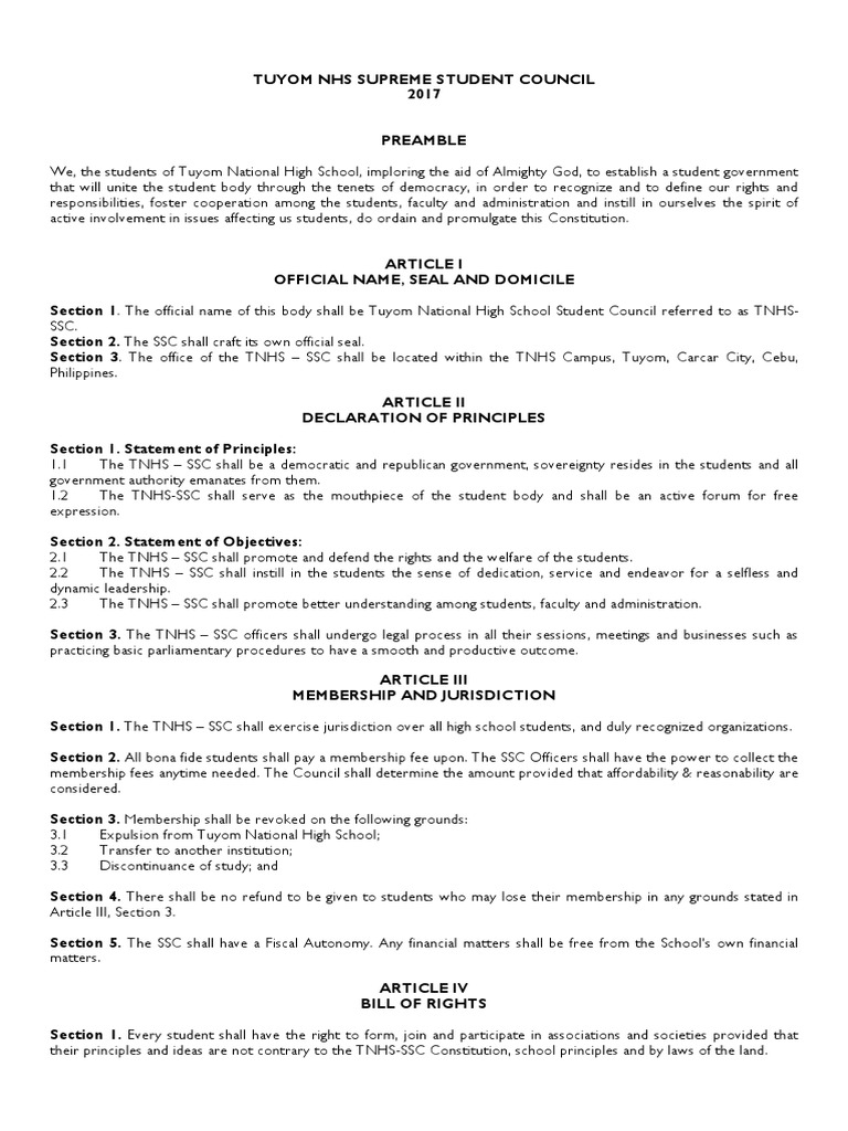 Tuyom NHS Student Council Constitution | PDF | Ratification ...