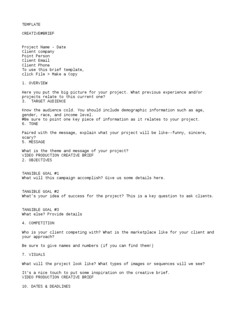 Video Creative Brief Template - StudioBinder | PDF