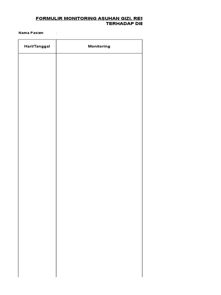 Formulir Monitoring Asuhan Gizi Respon Pasien Terhadap Diet Yang Diberikan | PDF