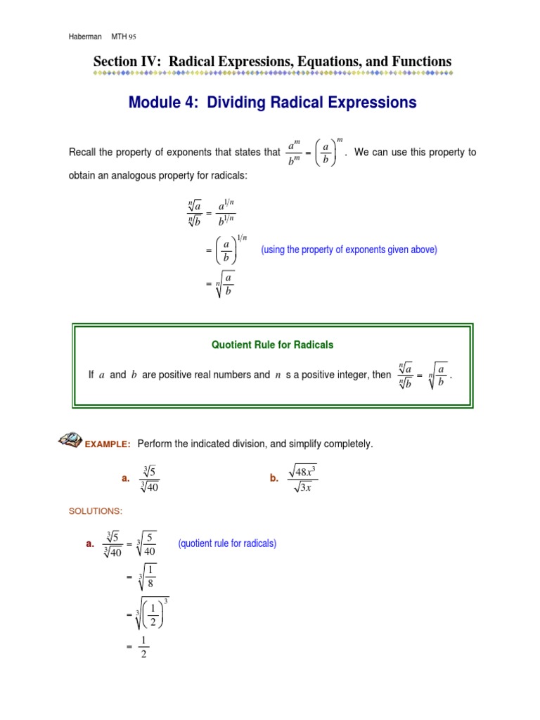 Dividing and Simplifying Radical Expressions | PDF | Numbers | Fraction ...