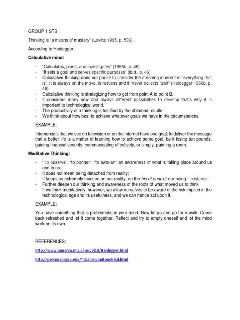 Exploring Calculative and Meditative Thinking Through Heidegger's Lens ...