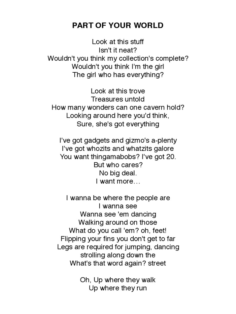 Little Mermaid Part Of Your World Lyrics