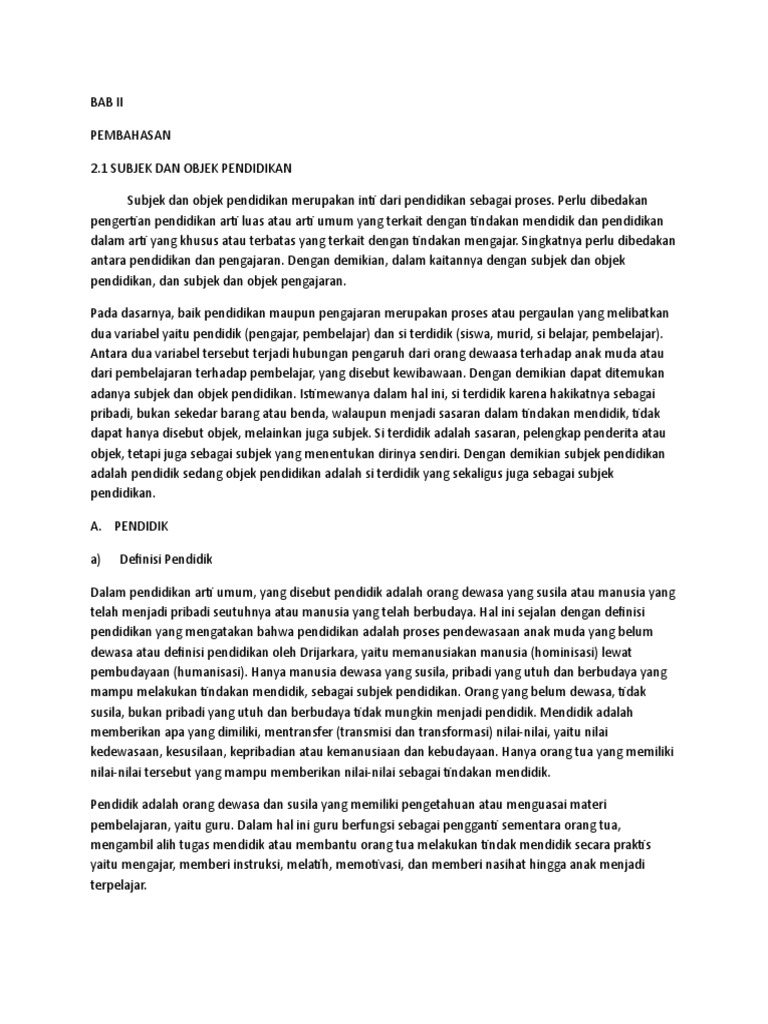 Subjek Dan Objek Pendidikan | PDF