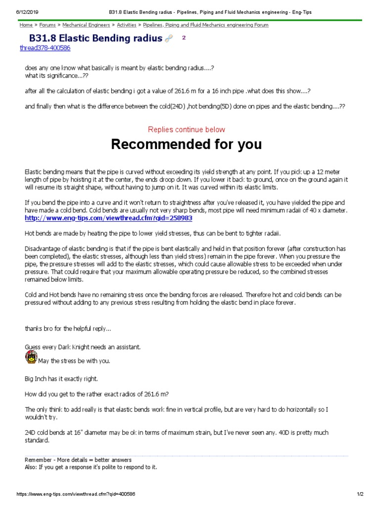 Pipeline Elastic Bending Radius Calculation | PDF | Pipe (Fluid ...