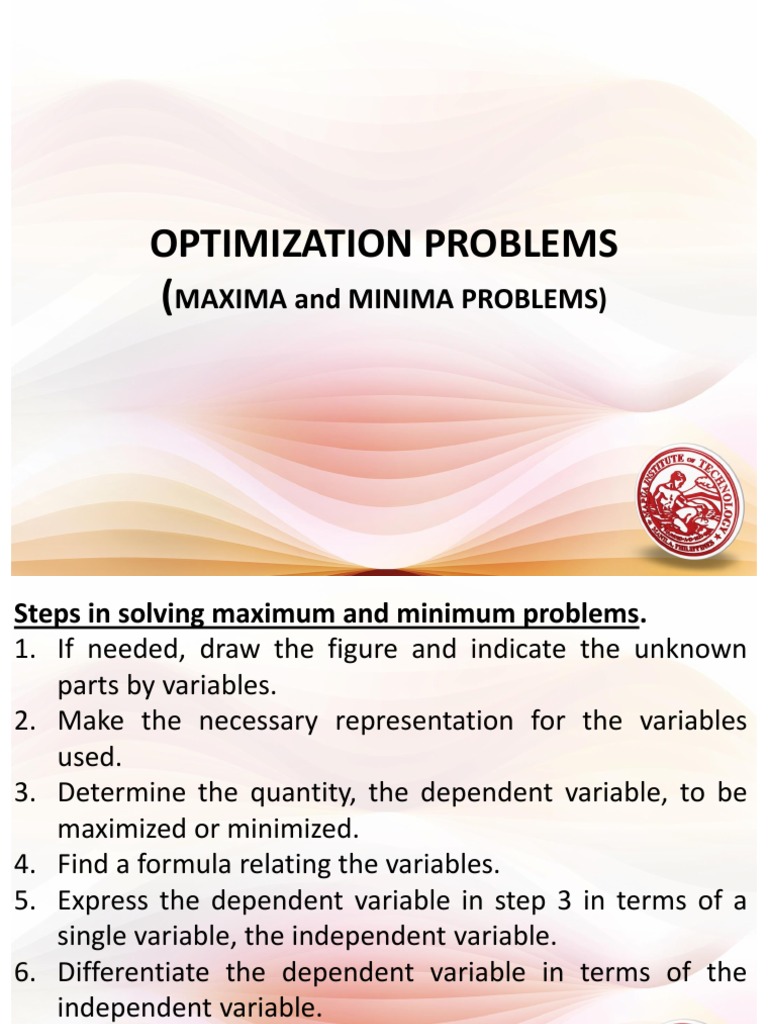 Lesson 7 Optimization Problems | PDF | Maxima And Minima | Mathematical Analysis