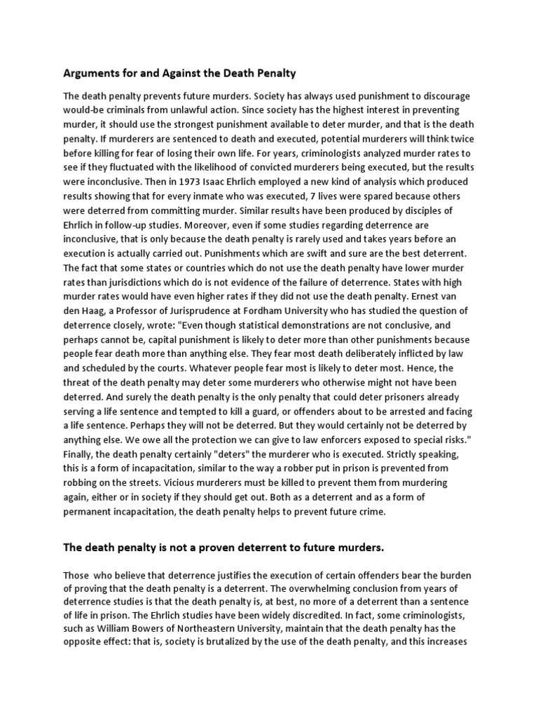 Arguments For and Against The Death Penalty | PDF | Capital Punishment ...