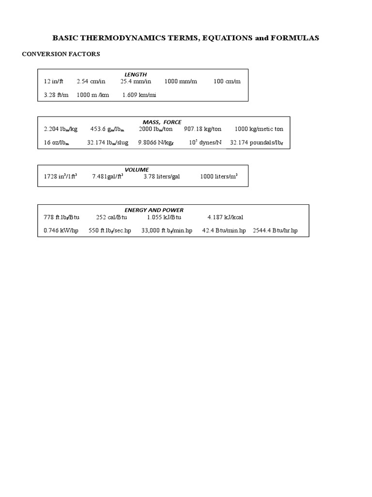 Thermo Formula | PDF | Entropy | Heat