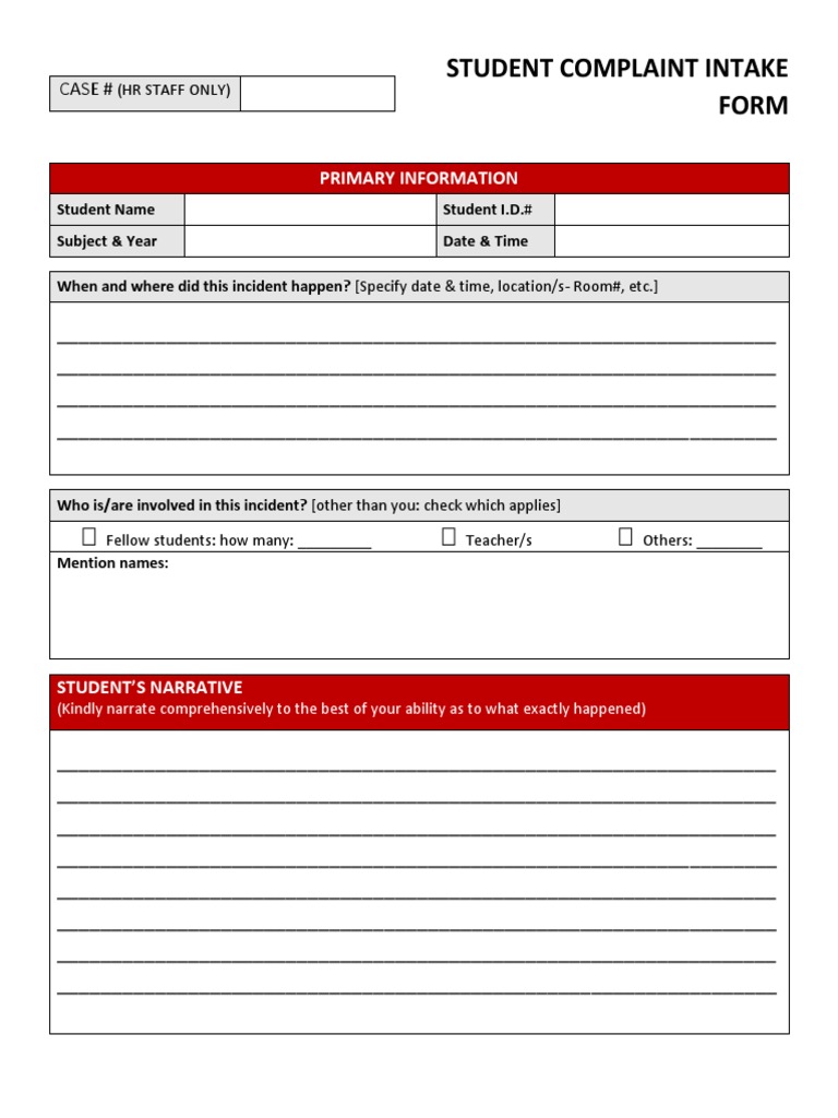 Student Complaint Intake Form: Primary Information | PDF | Learning