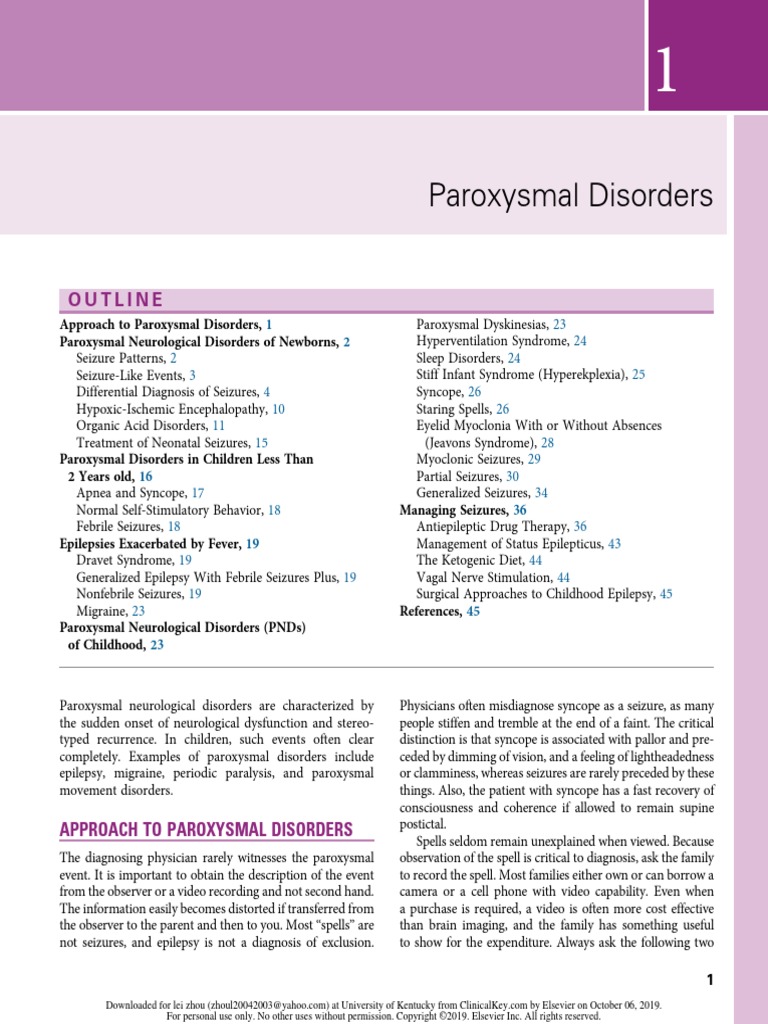 1 - Paroxysmal Disorders | Download Free PDF | Epilepsy | Clinical Medicine
