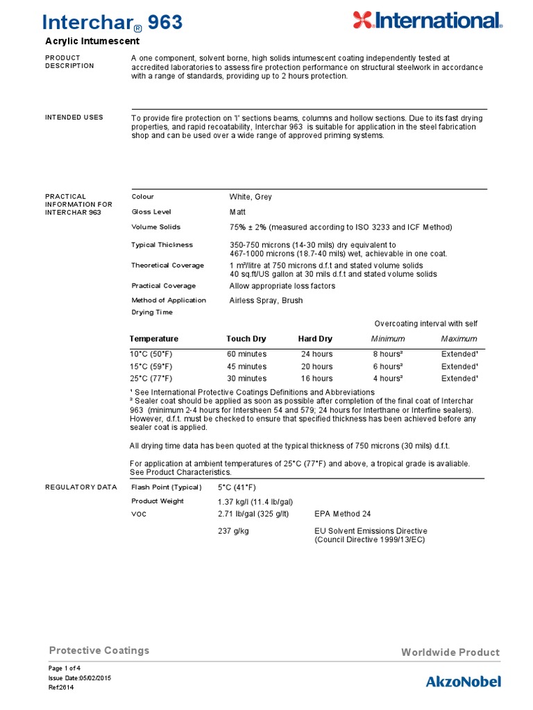 Interchar 963: Acrylic Intumescent | PDF | Humidity | Water