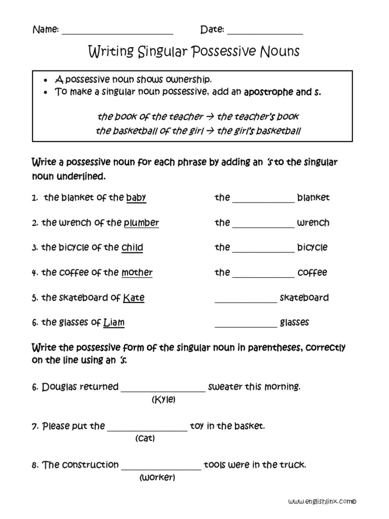 Writing Singular Possessive Nouns PDF | PDF | Linguistic Morphology ...