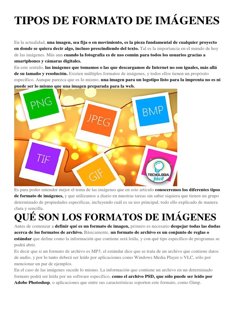 Tipos de Formatos de Imágenes | PDF | Formato de archivo | Imagen