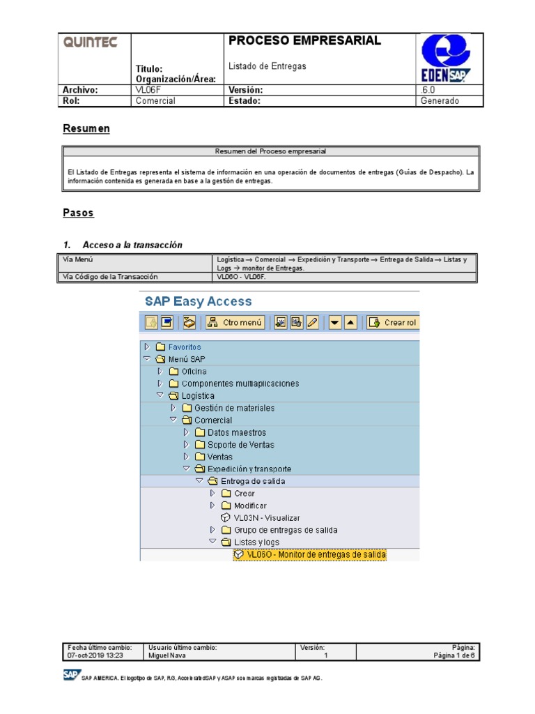 BPP-SD-VL06F - Listado de Entregas | Sap Se | Archivo de computadora