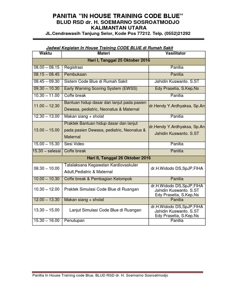 Jadwal Kegiatan Code Blue | PDF | Kesehatan Holistik