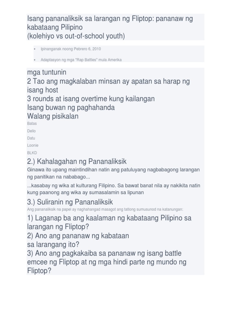 Isang Pananaliksik Sa Larangan NG Fliptop | PDF