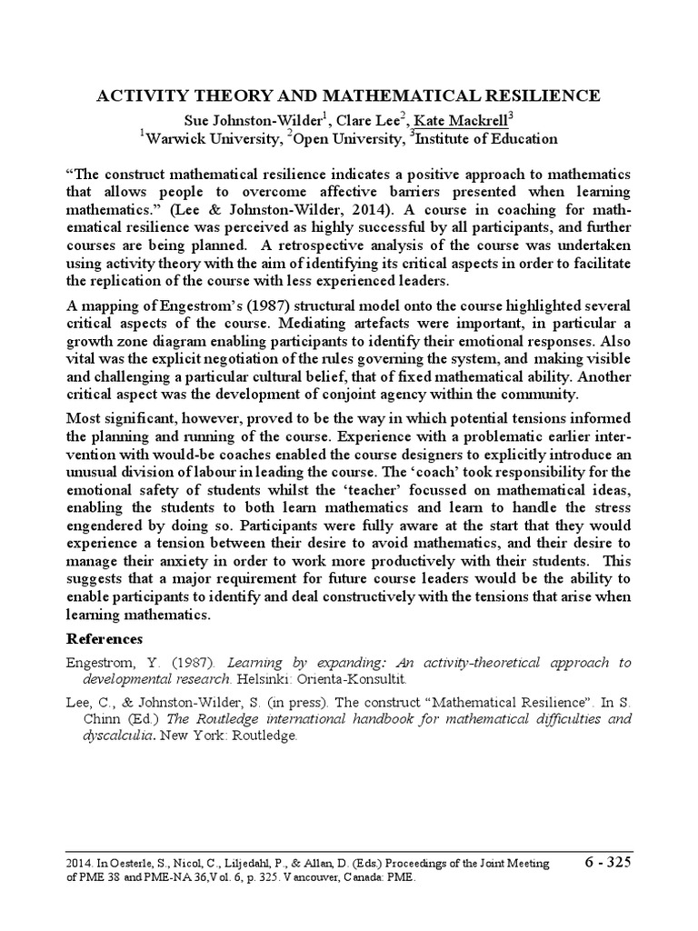 Activity Theory and Mathematical Resilience: References | PDF ...