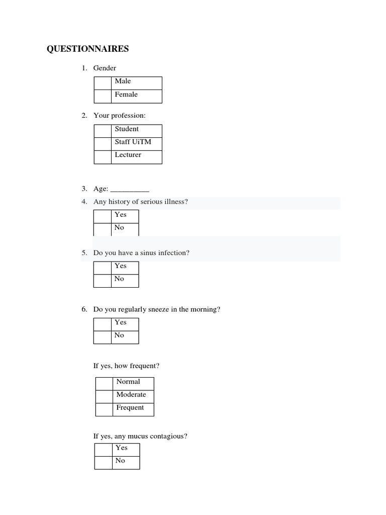 Questionnaires: 1. Gender Male Female | PDF