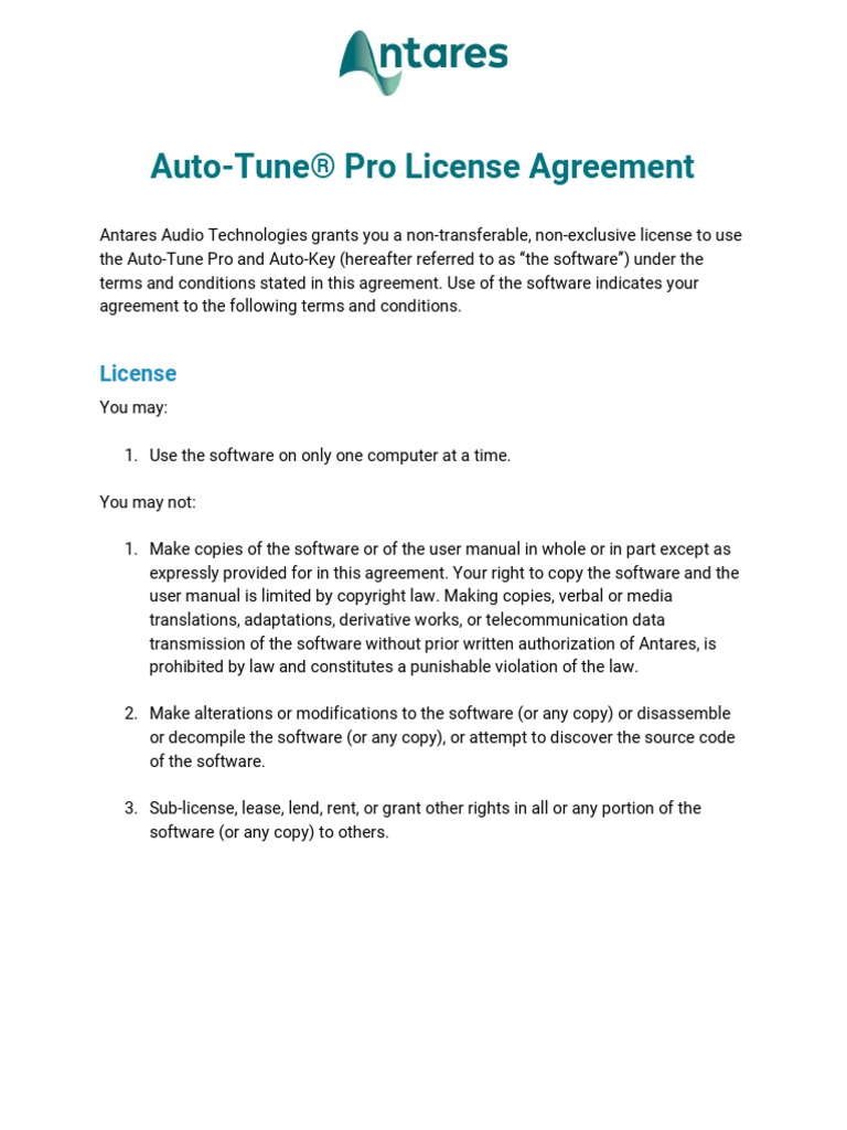 Auto-Tune Pro License Agreement PDF | PDF | License | Damages