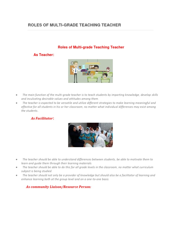 Roles of Multi-Grade Teaching Teacher As Teacher | PDF | Teachers ...
