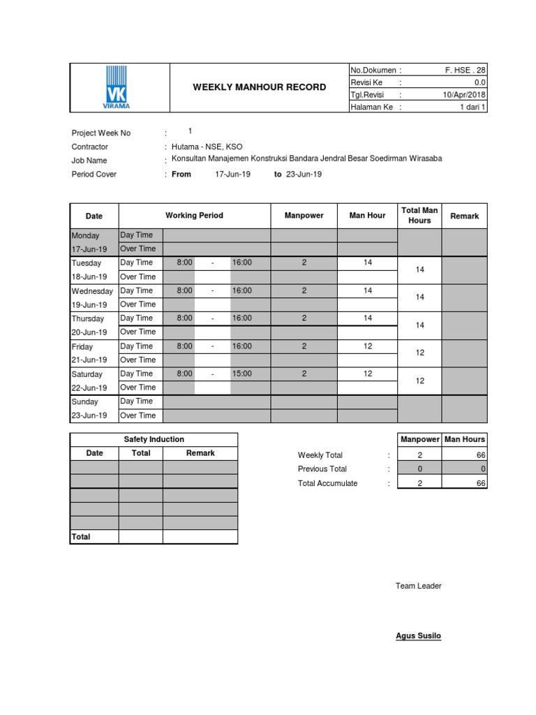 Weekly Manhour Record | PDF
