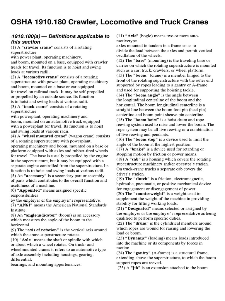 Osha 1910.180 Crawler, Locomotive and Truck Cranes PDF | PDF | Crane ...