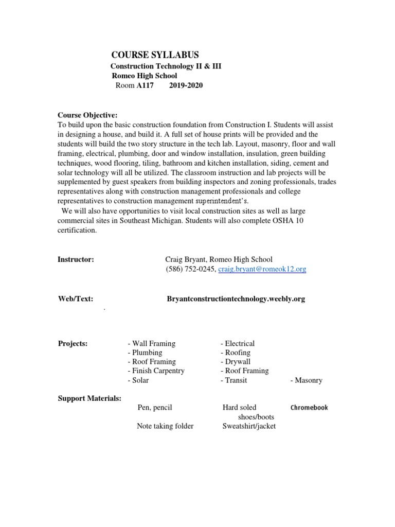 Syllabus Construction II III 2019-2020 | PDF | Wall | Carpentry