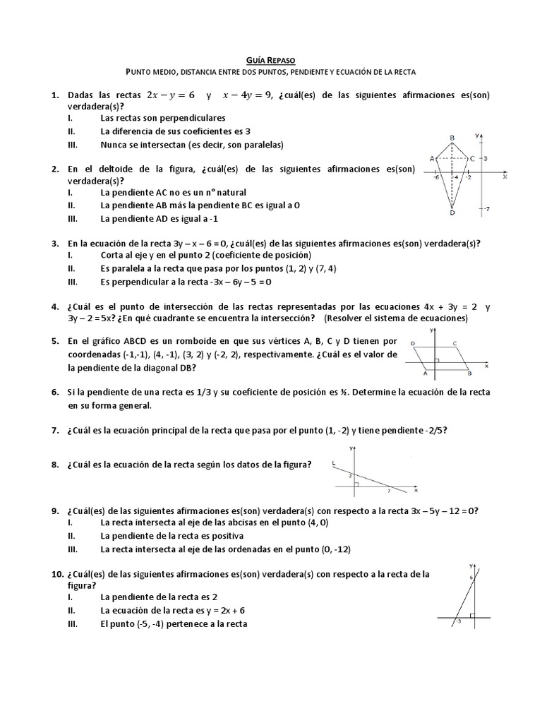 Guía Ecuacion de La Recta y Pendiente | PDF | Triángulo | Pendiente