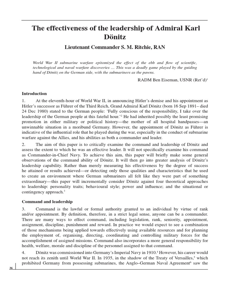 The Effectiveness of The Leadership of Admiral Karl Dönitz: Lieutenant ...