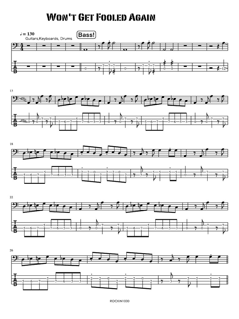 Wont Get Fooled Again-BASS Sheet+TAB PDF | PDF