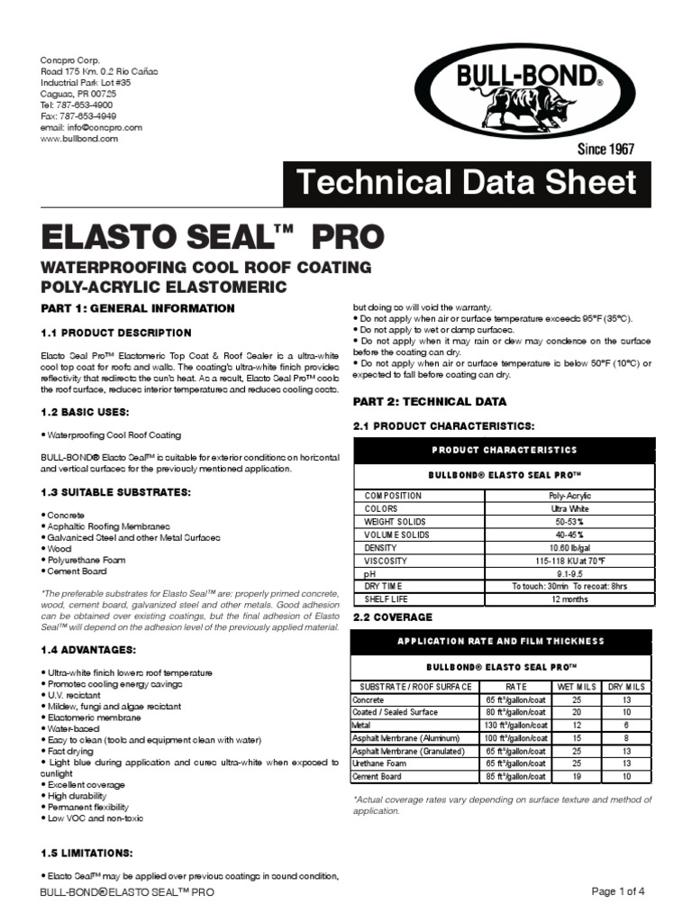 Elasto-Seal-Pro Bullbond Tds 2017r | PDF | Roof | Concrete