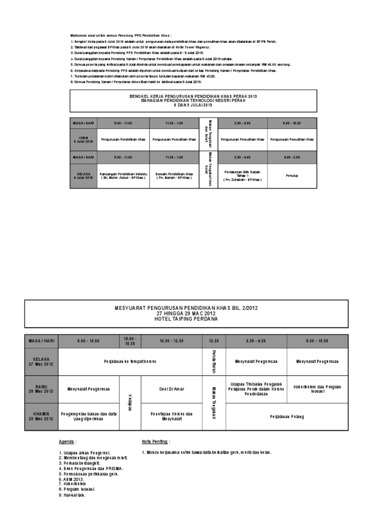 Jadual Bengkel | PDF