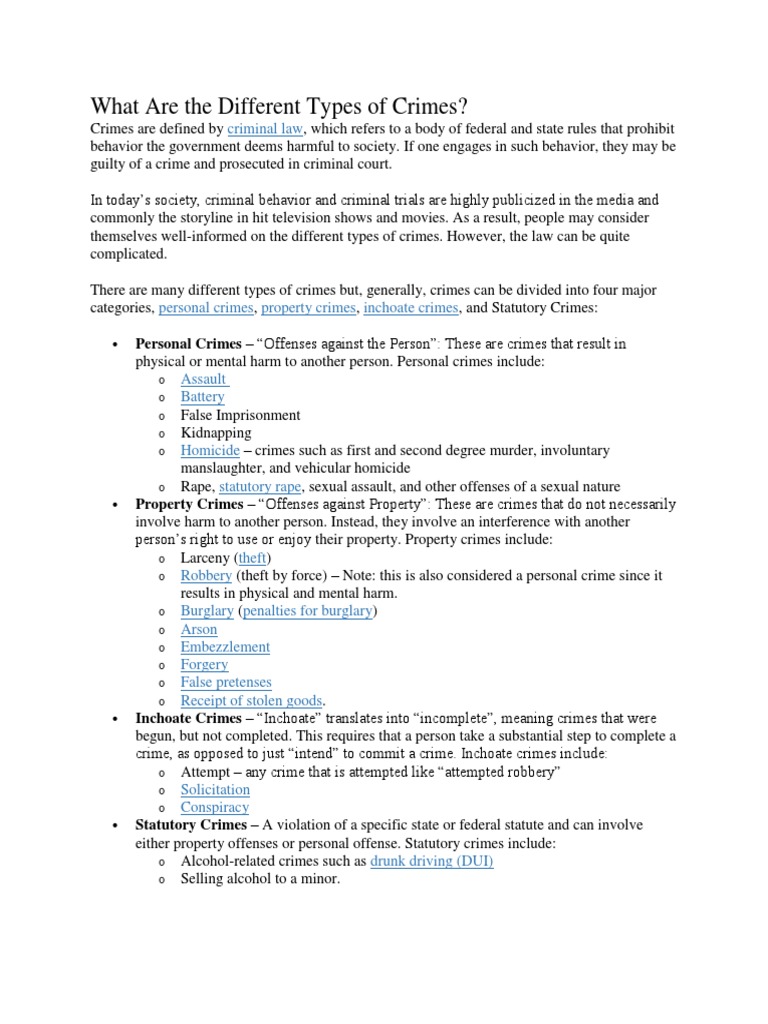 What Are The Different Types of Crimes?: o o o o o o | PDF | Felony ...