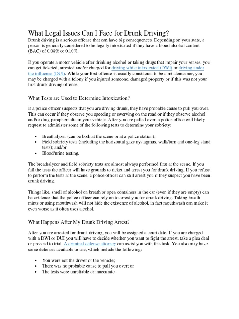 What Legal Issues Can I Face For Drunk Driving?: What Tests Are Used To ...