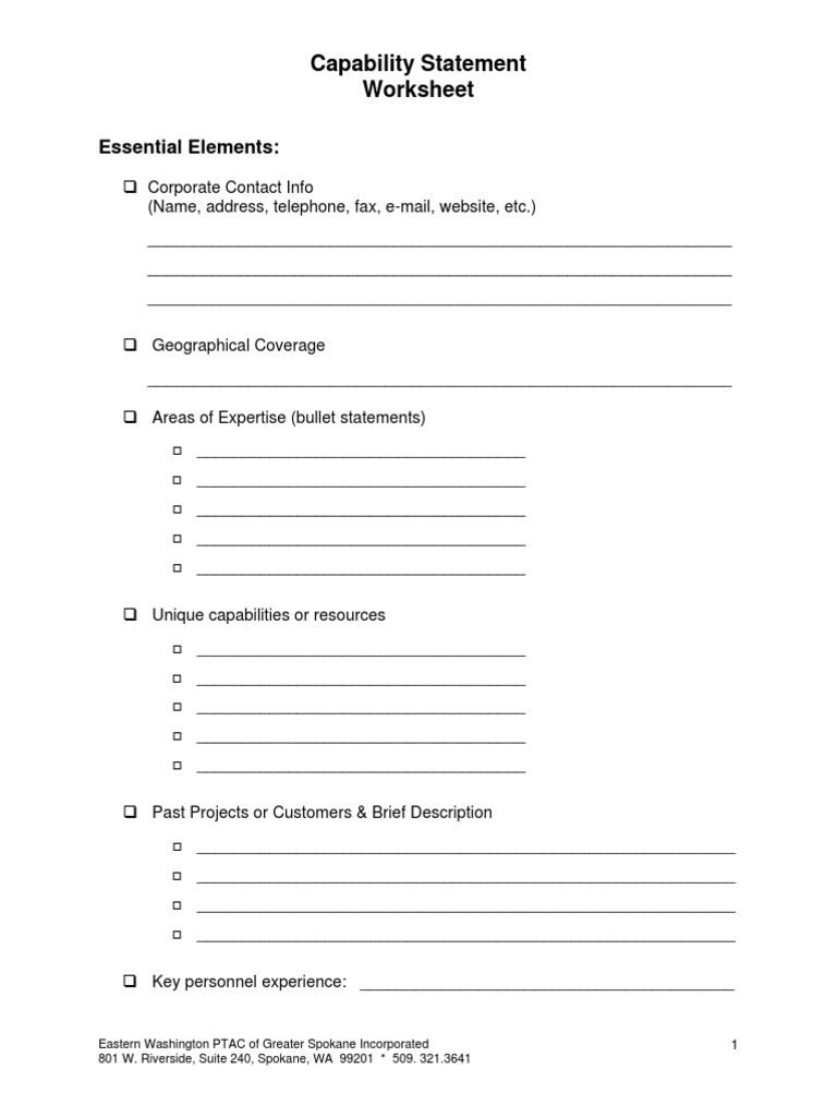 Capability Statement Worksheet: Essential Elements | PDF | Geotechnical ...