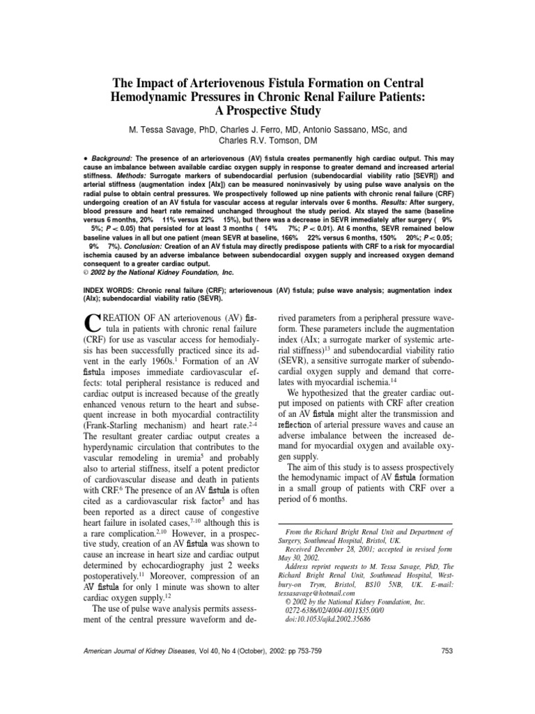 Impact Av Fistula | PDF | Pulse | Heart