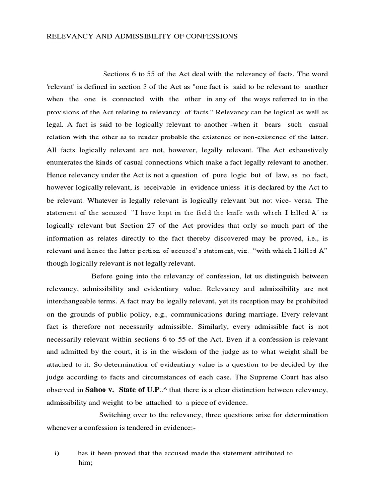 Relevancy and Admissibility of Confessions | PDF | Confession (Law ...
