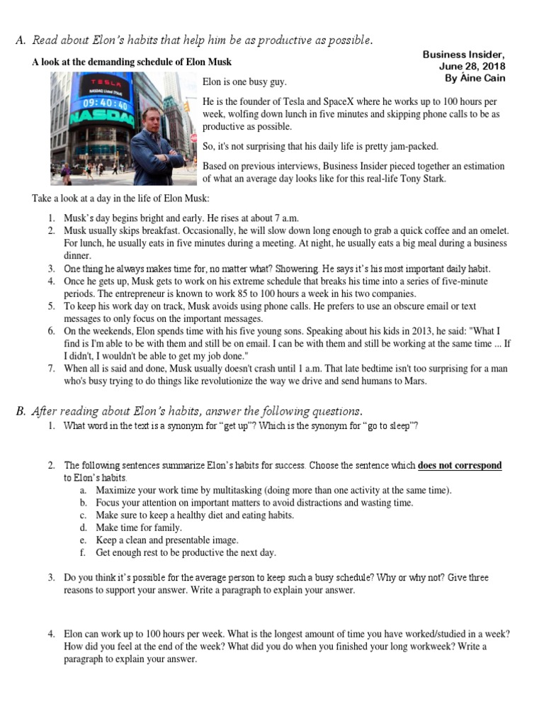 ELON MUSK A2 Reading Task | PDF | Elon Musk