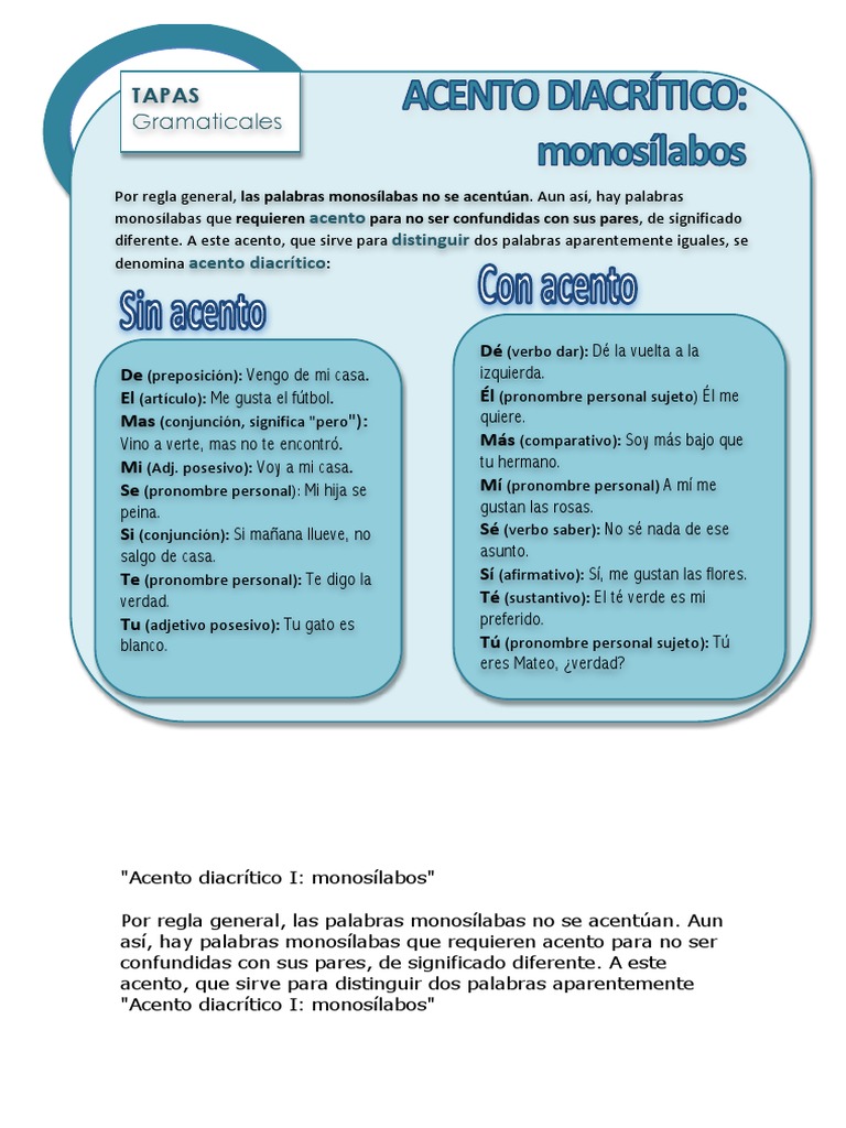 Acento Diacrítico en Monosílabos | PDF | Pronombre | Semiótica