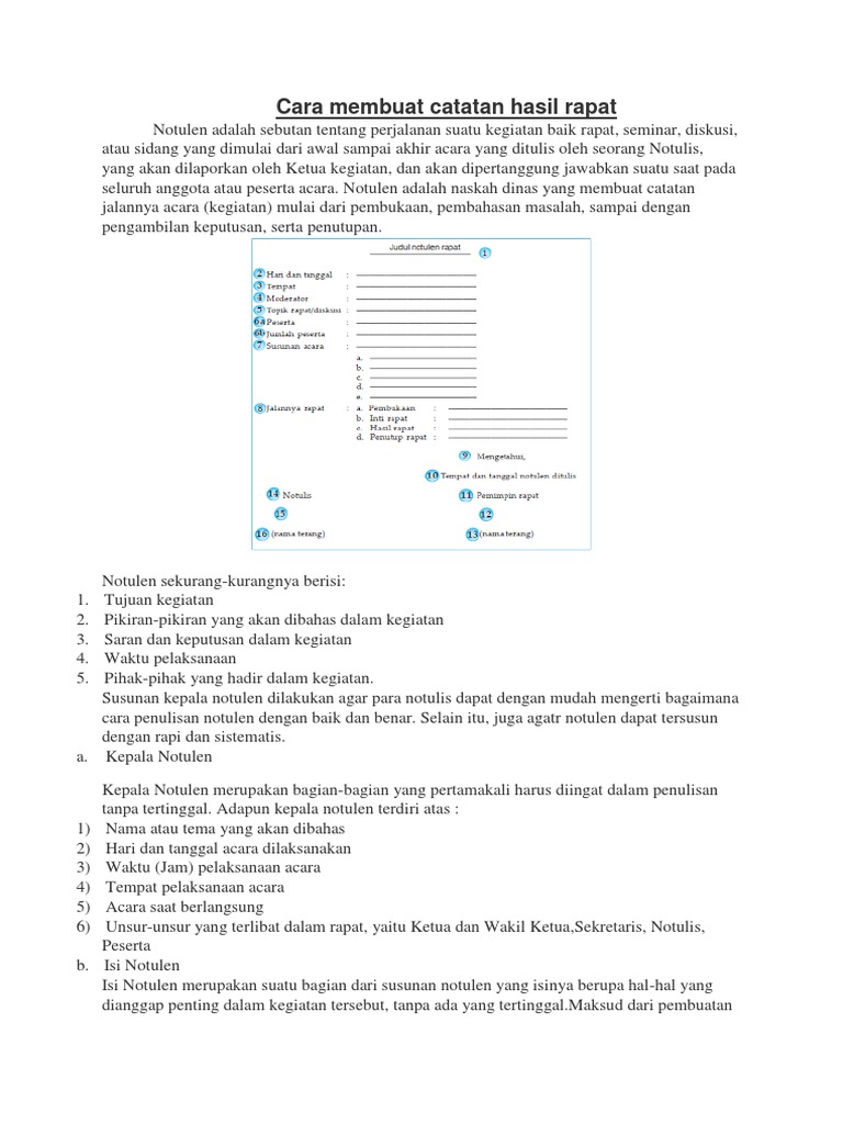 Cara Membuat Catatan Hasil Rapat | PDF