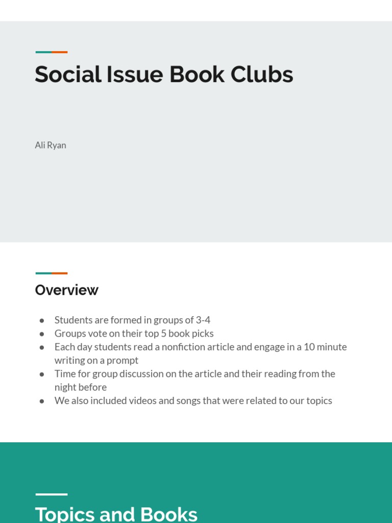 Student Social Issue Book Clubs | PDF | Language Arts & Discipline ...