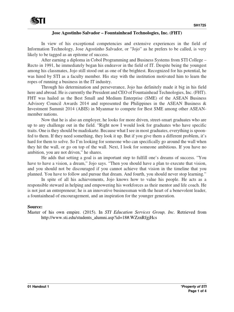 01 Handout 1 (Entrepreneurship) | PDF | Business | Nature