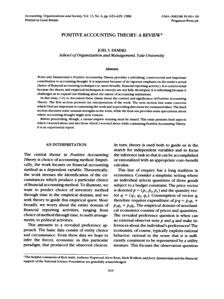 Positive Accounting Theory PDF | PDF | Generally Accepted Accounting ...