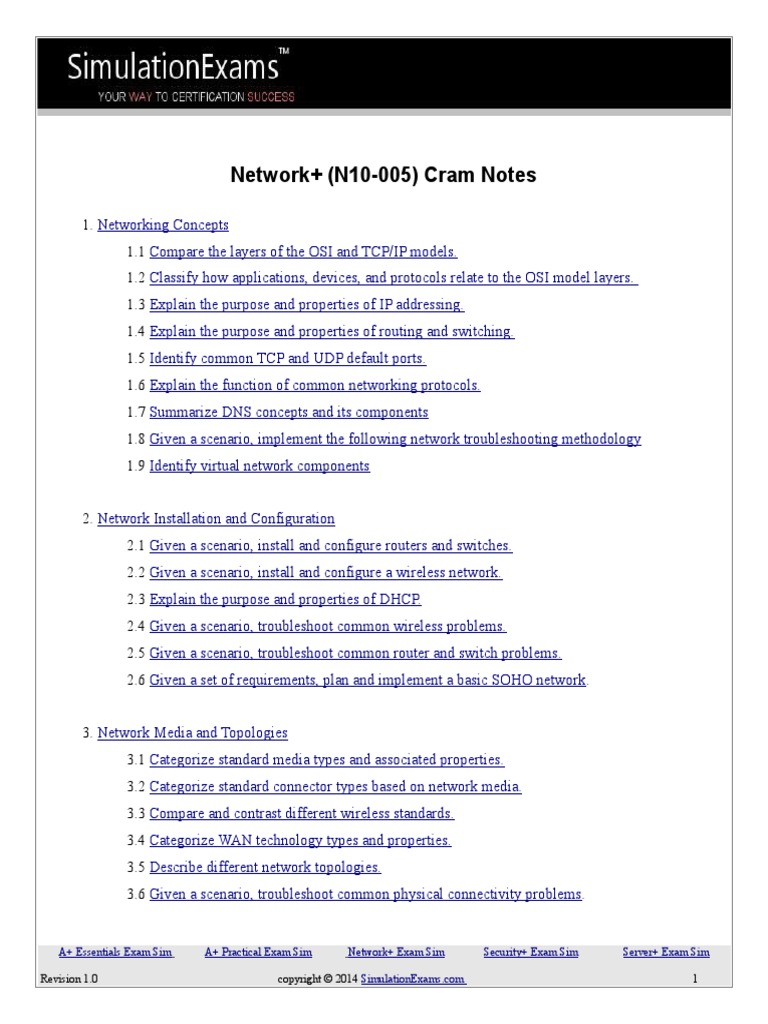 Network+ (N10-005) Cram Notes | PDF | Routing | Computer Network