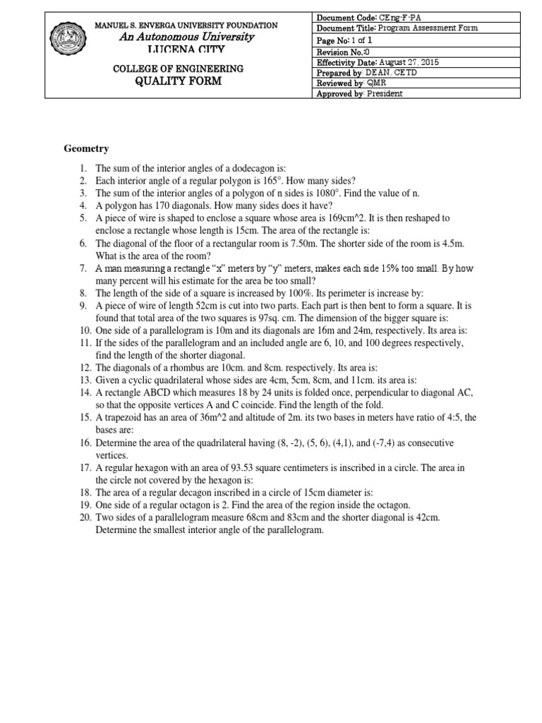Plane Geometry | PDF | Area | Rectangle