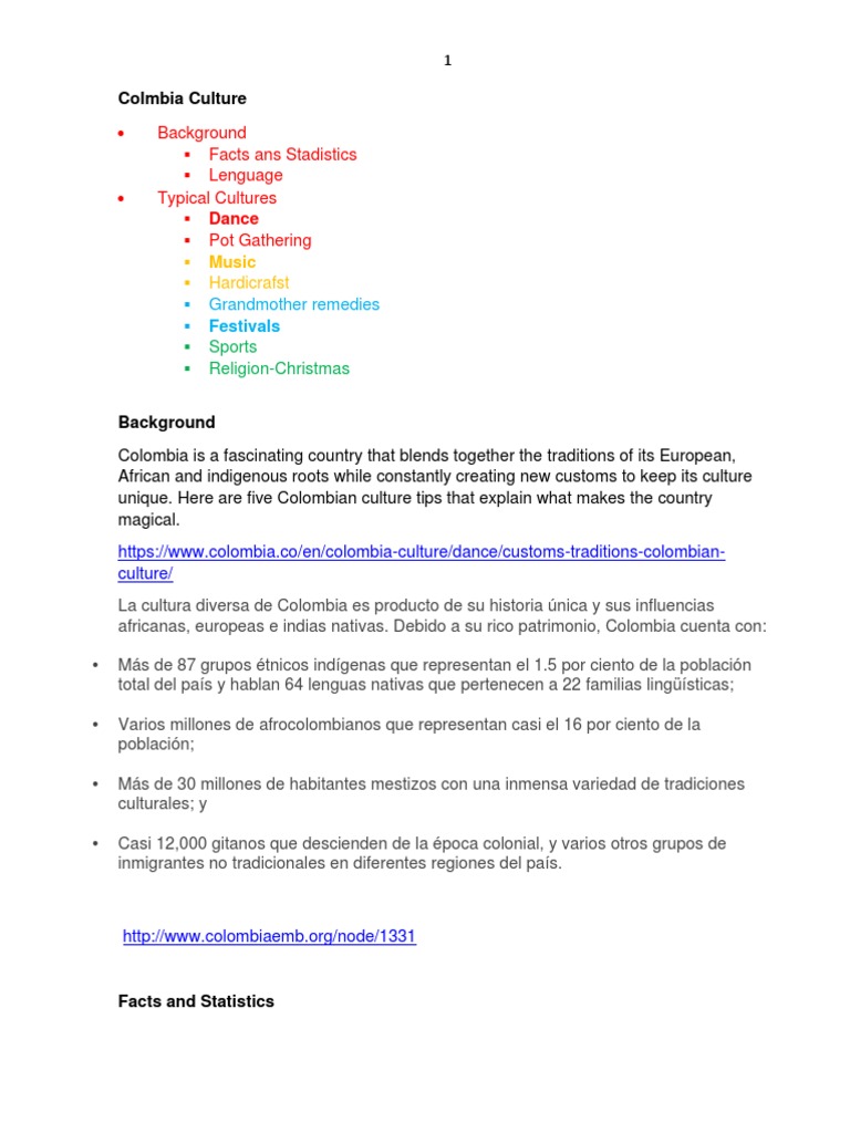 Colombia Culture Resume | PDF | Colombia | Entertainment (General)