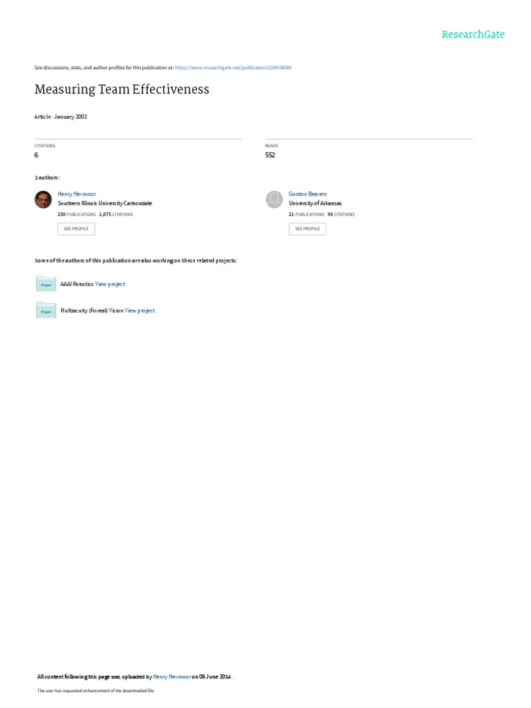 Measuring Team Effectiveness PDF | PDF | Intention | Autonomy