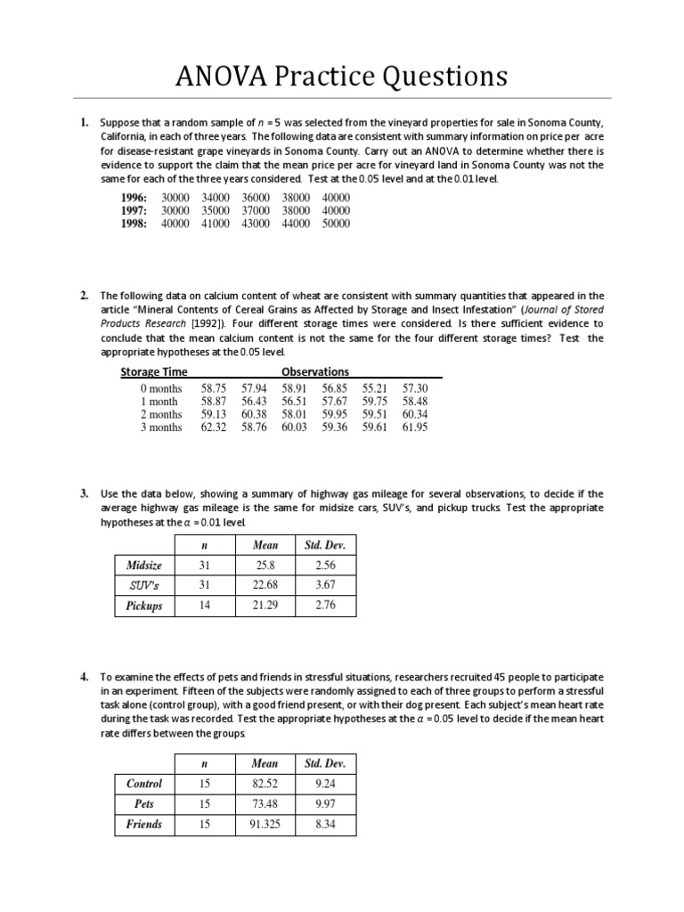 ANOVA Practice Questions | PDF | Experiment | Hypothesis