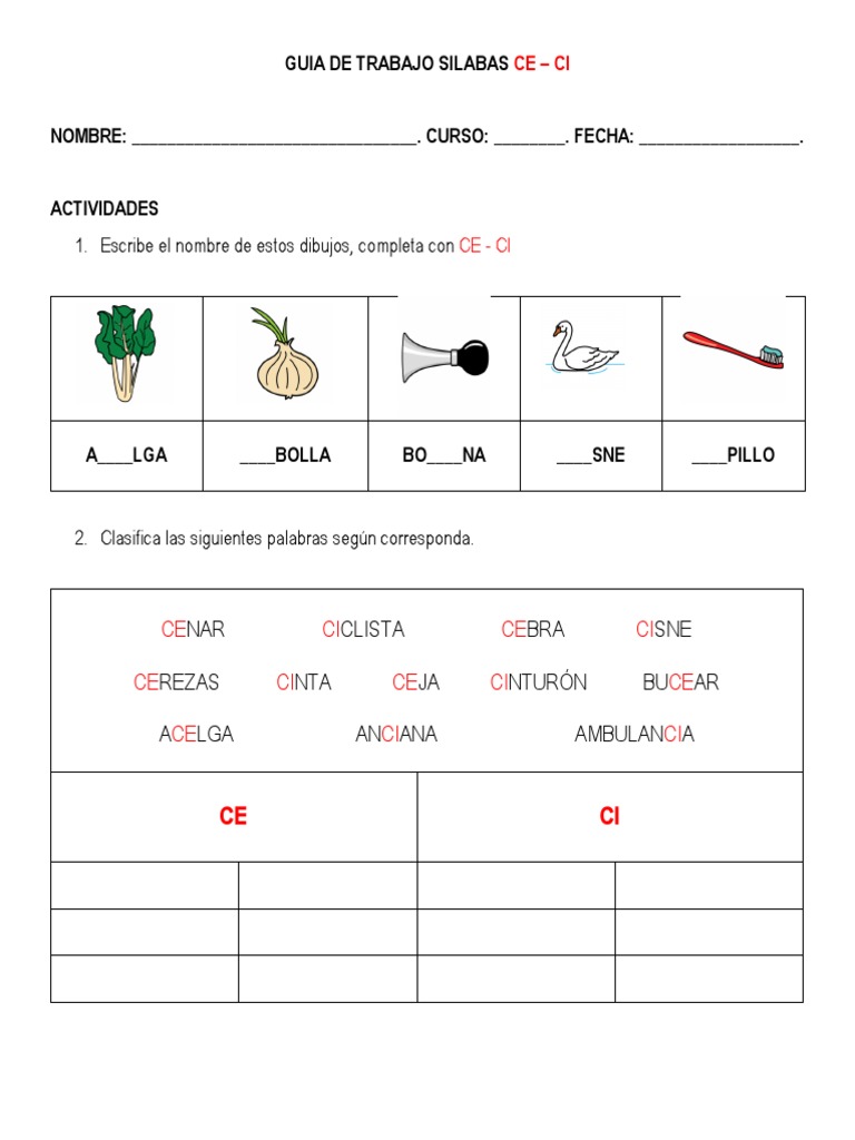 Actividades con sílabas CE y CI | PDF